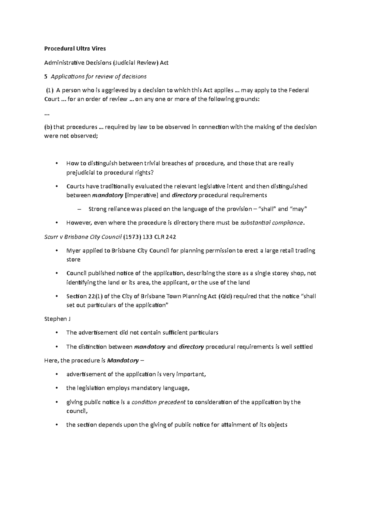 Procedural Ultra Vires(Topic 5-9) - Procedural Ultra Vires ...