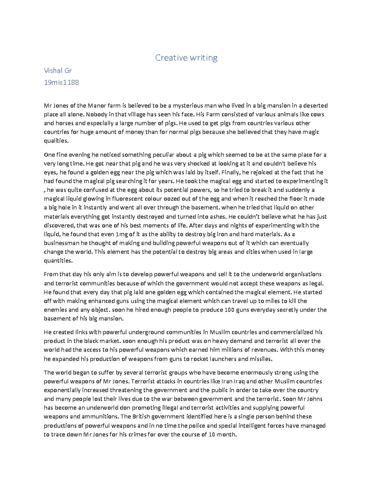 Creative writing on story - Technical English - I - VIT - Studocu