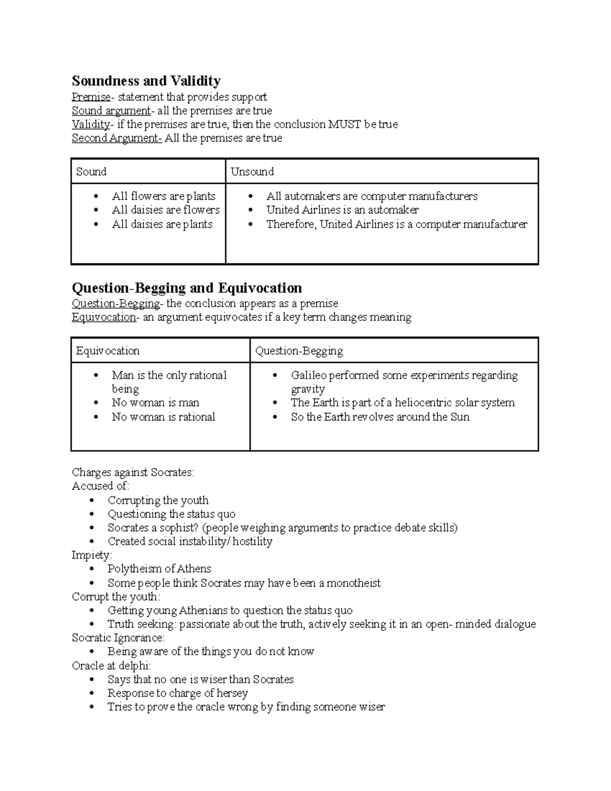 Module 1 notes - Soundness and Validity Premise- statement that ...