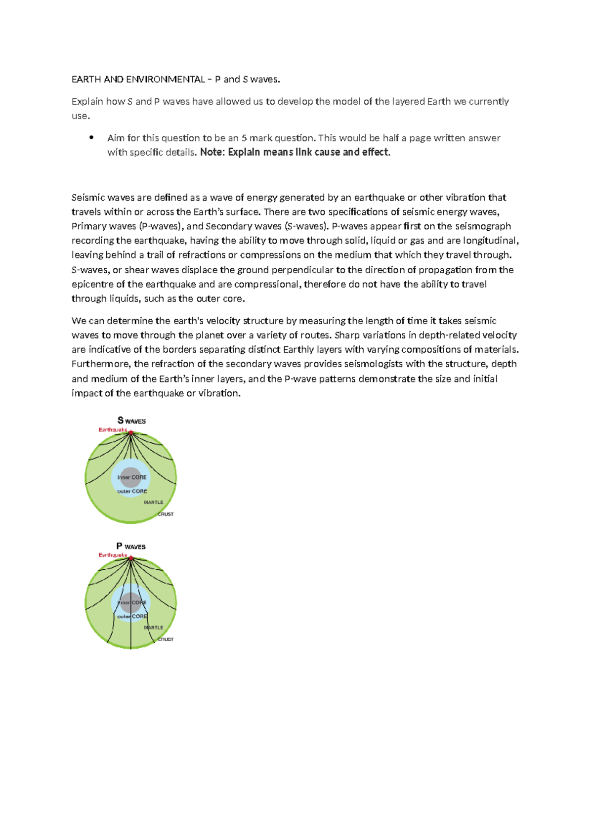 Ee - earth structure - Year 11 - EARTH AND ENVIRONMENTAL – P and S ...