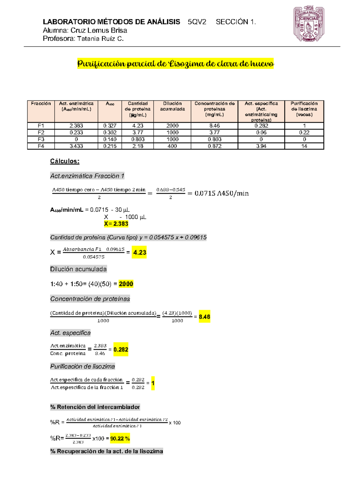 Purificación parcial de Lisozima de clara de huevo - Purificación parcial de Lisozima de clara ...