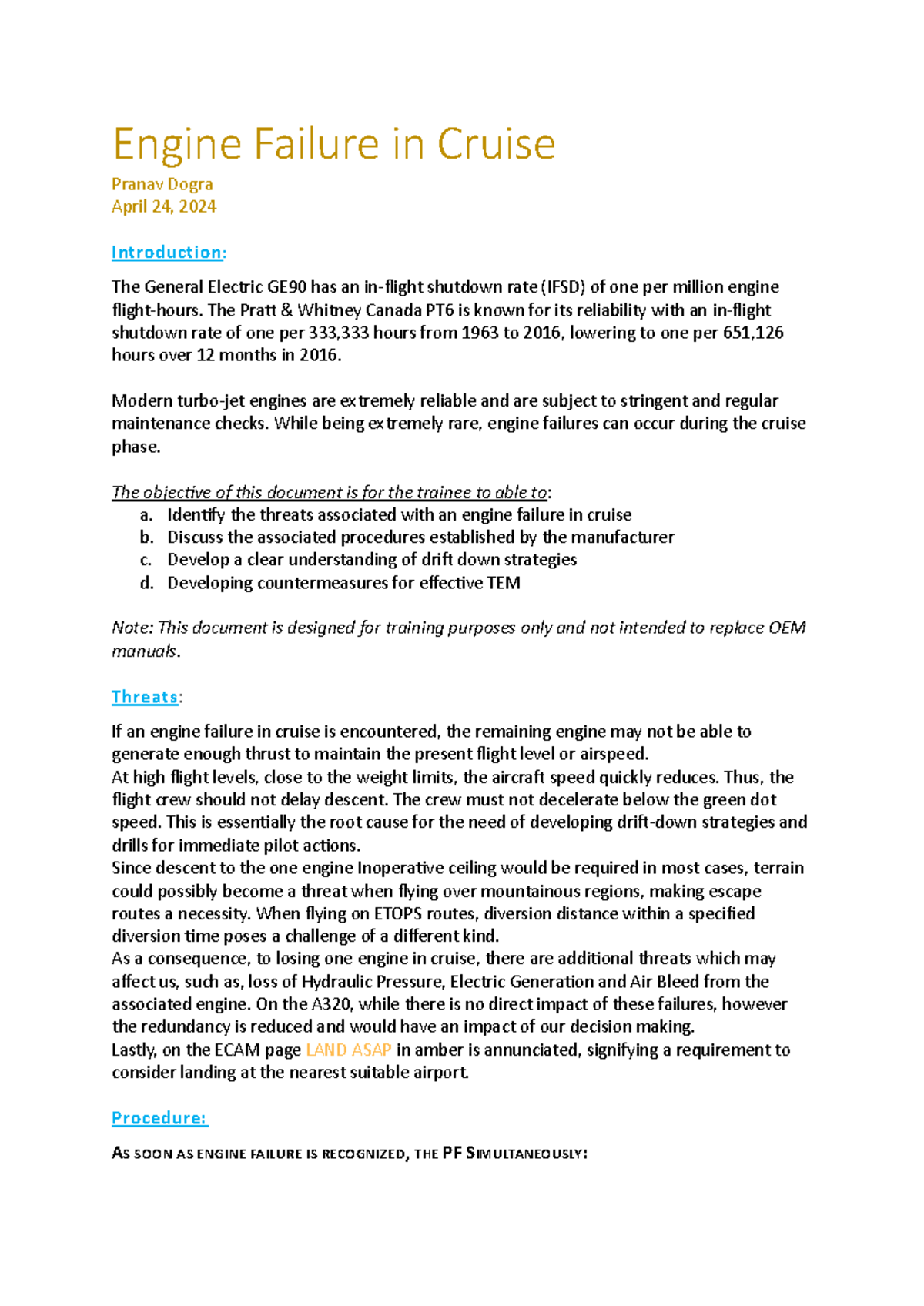 Engine Failure in Cruise - Engine Failure in Cruise Pranav Dogra April ...