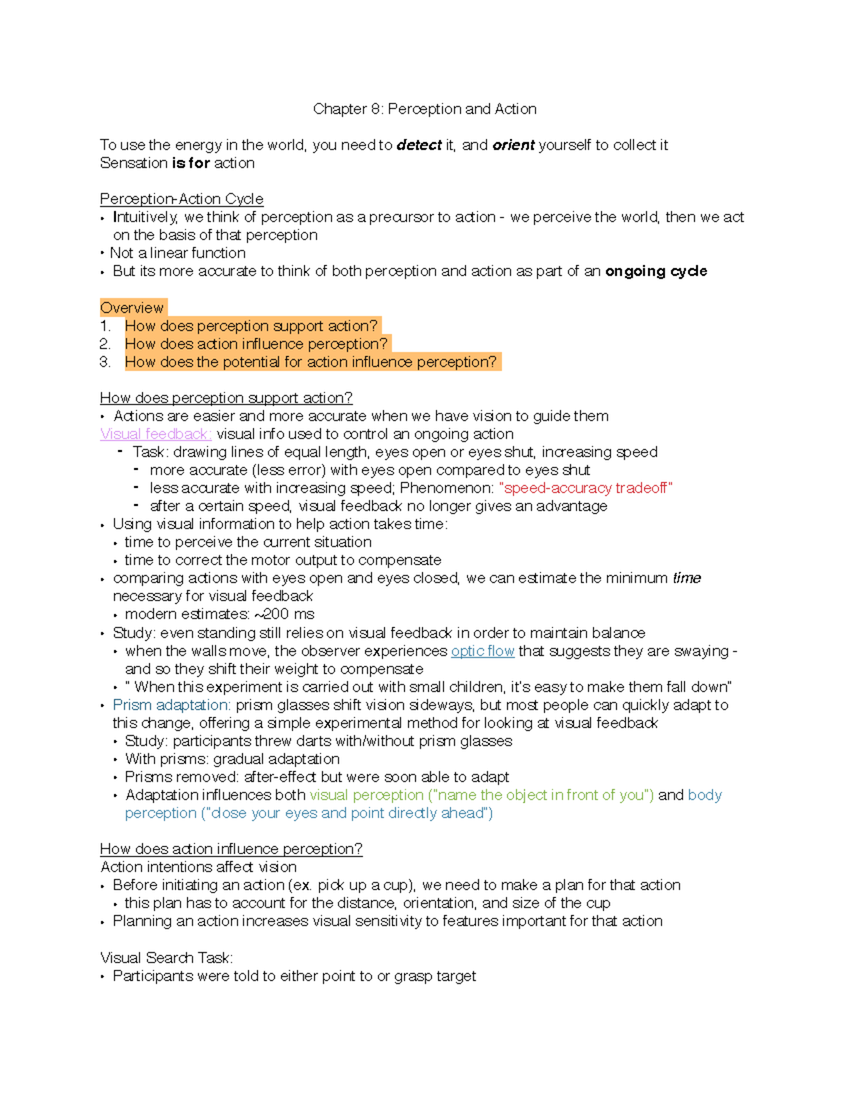 Ch 8 - Perception And Action Notes - Chapter 8: Perception and Action ...