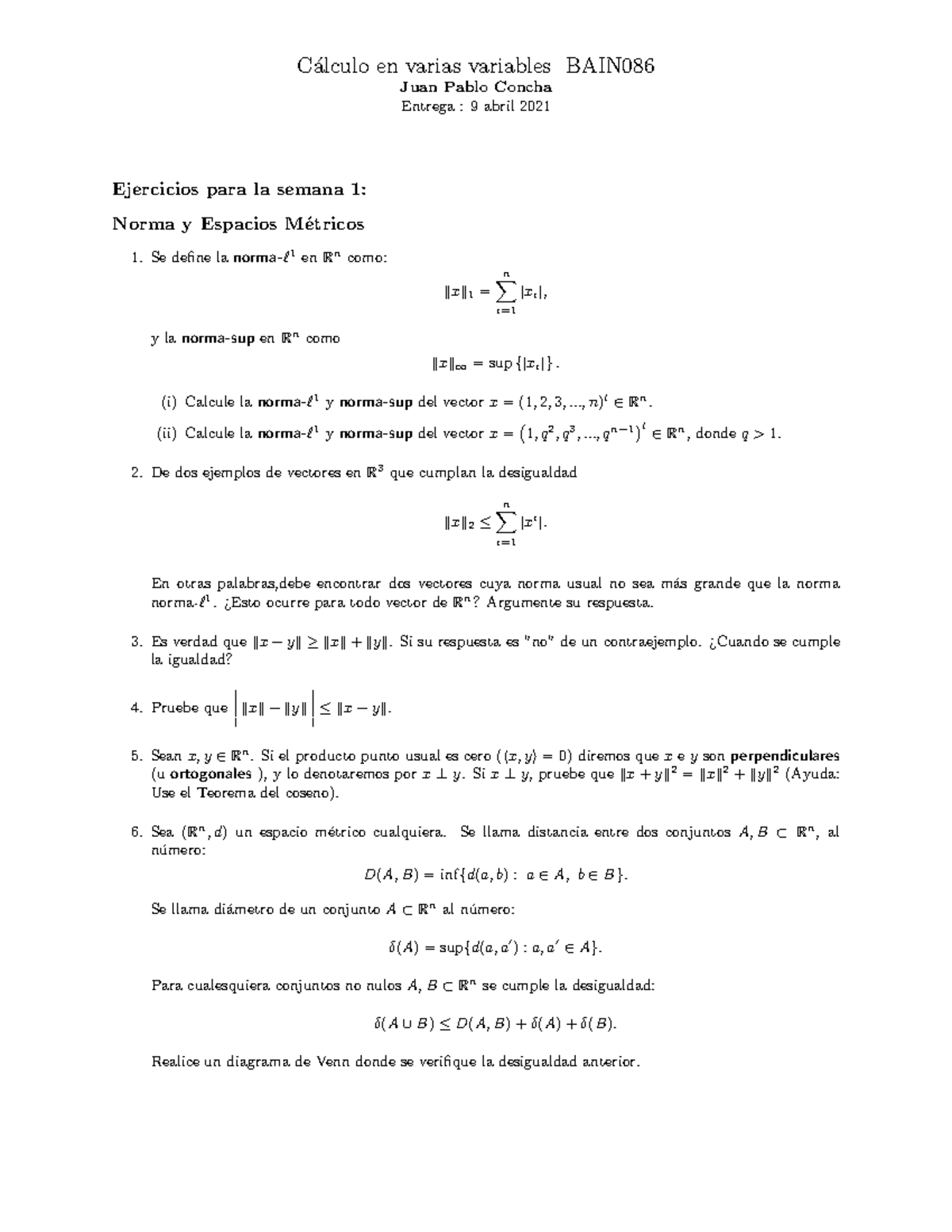 Ejercicios de cálculo en varias variables 1 - C ́alculo en varias variables BAIN Juan Pablo ...