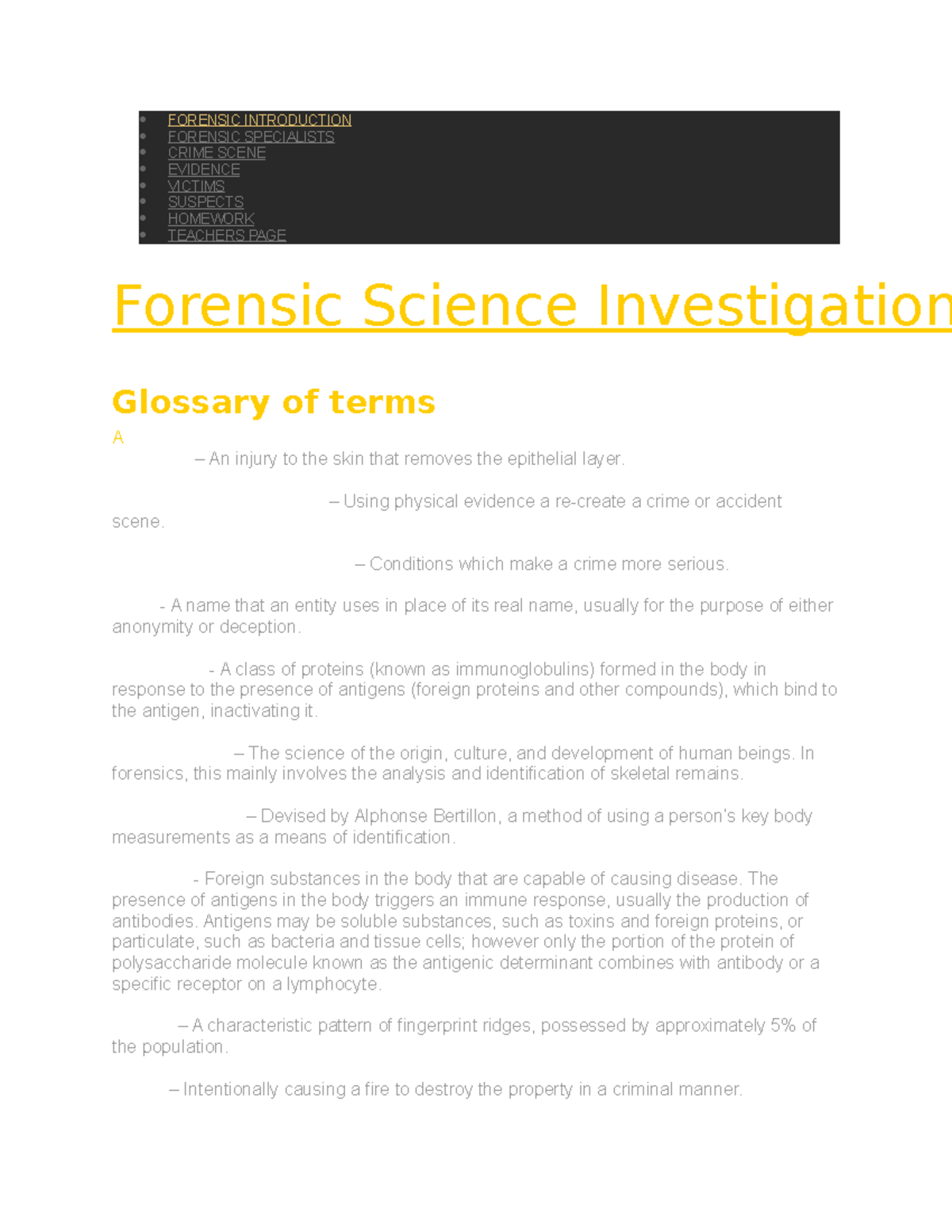 Forensic - FORENSIC INTRODUCTION FORENSIC SPECIALISTS CRIME SCENE ...