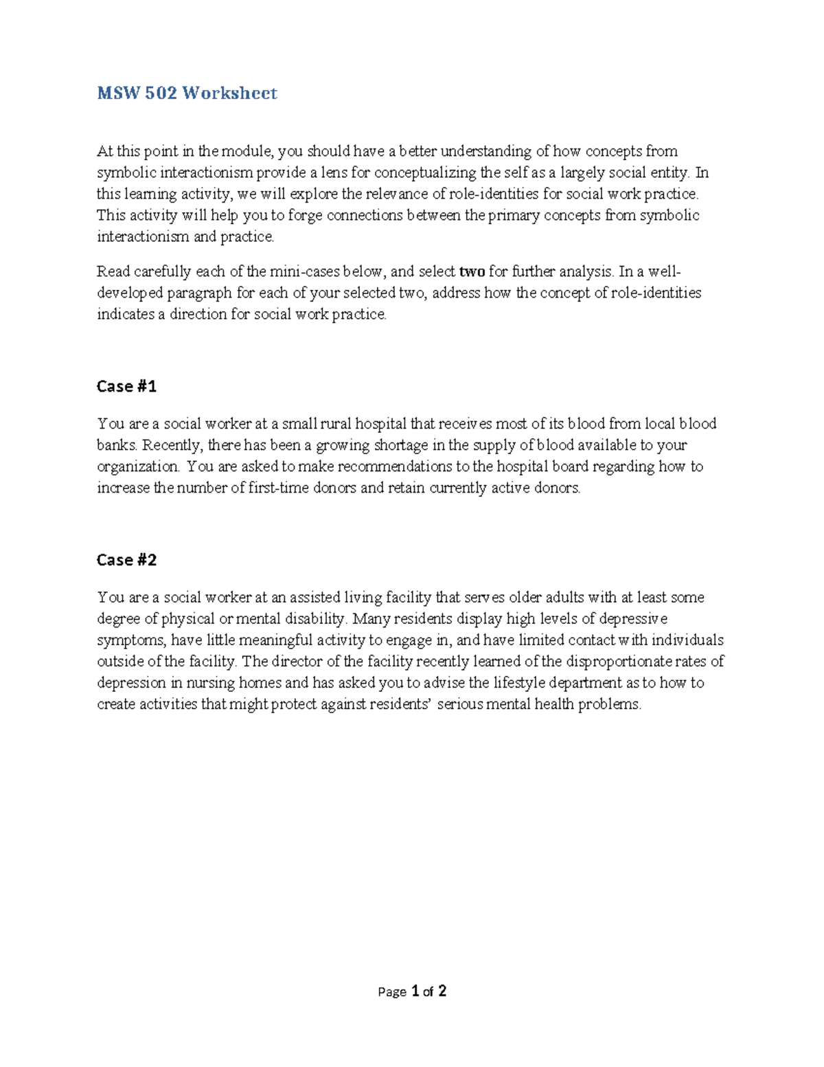 MSW 502 Worksheet Module 10 2024 - MSW 502 Worksheet At this point in ...