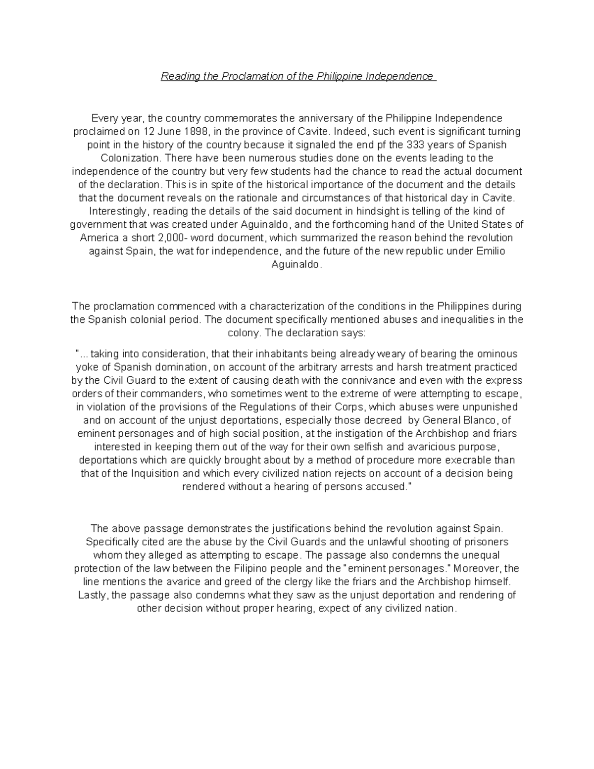 Reading the Proclamation of the Philippine Independence - Indeed, such ...