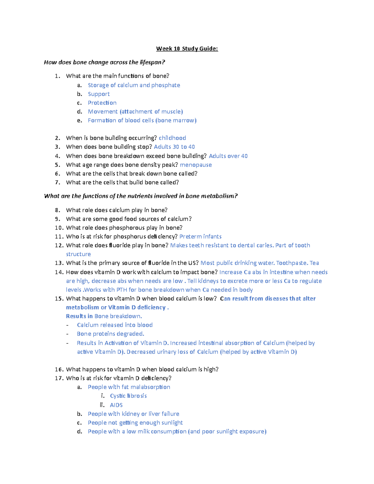 Week 10 Study Guide - Week 10 Study Guide: How does bone change across ...