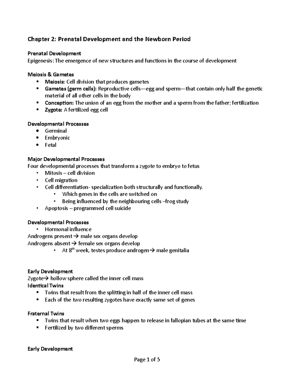 PSY 302 Week 2 Notes - Chapter 2: Prenatal Development and the Newborn ...