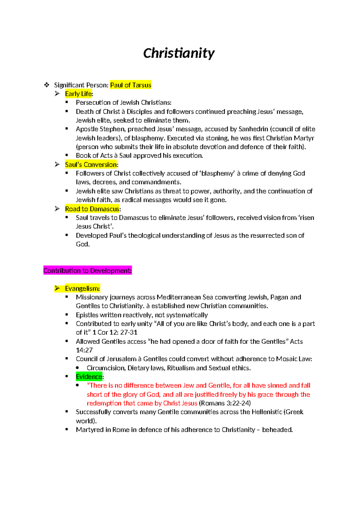 Exam 2 - SOR1 - Christianity Significant Person: Paul of Tarsus Early ...