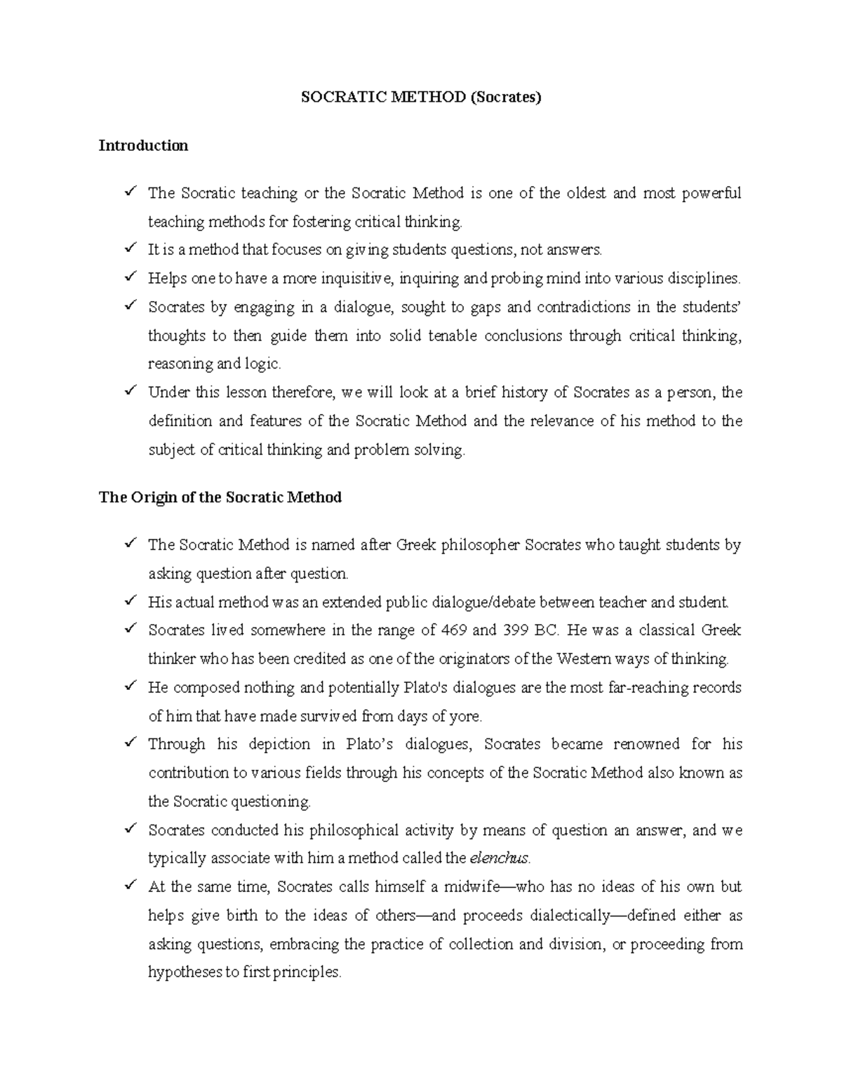 Med sch. ucu - For revision - SOCRATIC METHOD (Socrates) Introduction ...