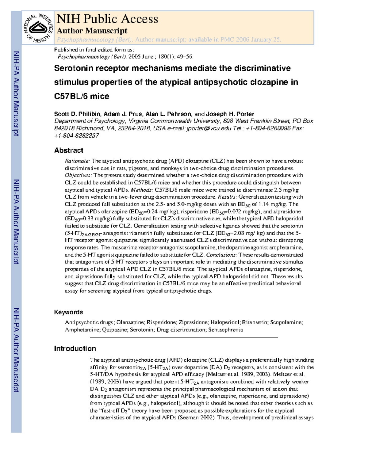 Serotonin receptor mechanisms mediate th - Philibin, Adam J. Prus, Alan ...