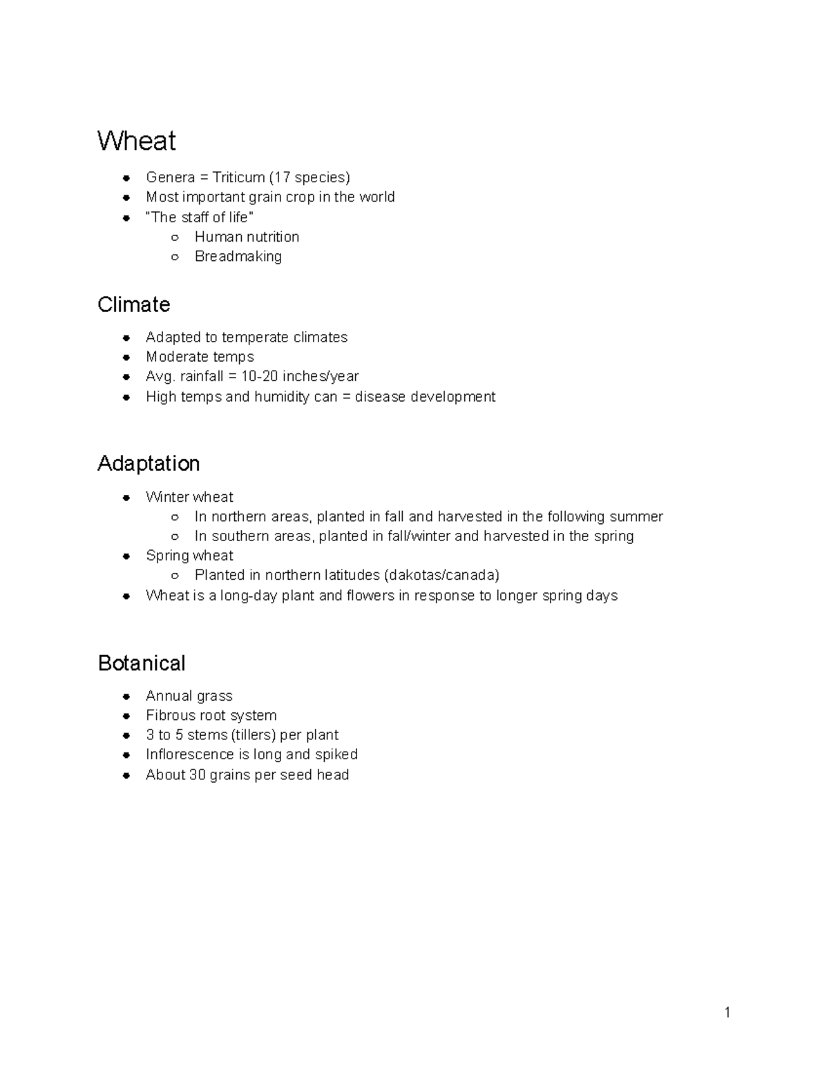 Final - Answers - Wheat Genera = Triticum (17 species) Most important ...