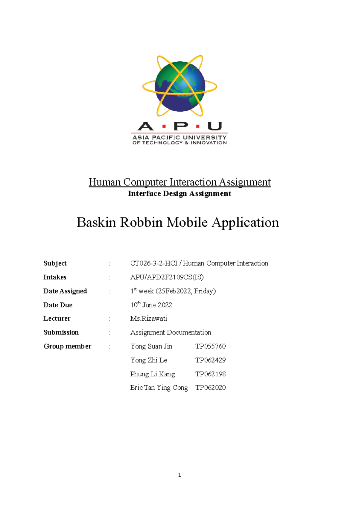Human Computer Interaction Assignment Human Computer Interaction Assignment Interface Design