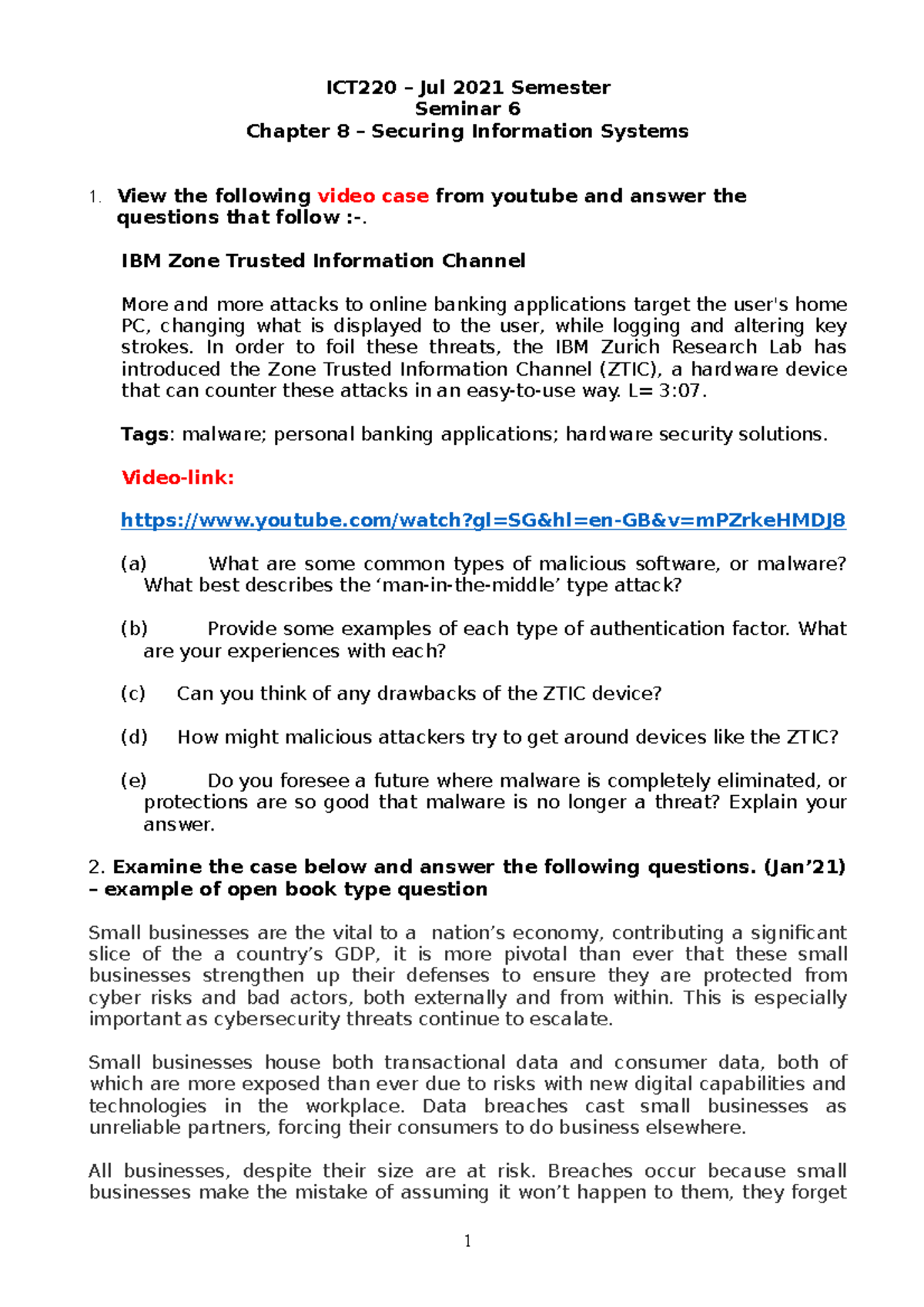 ICT225 e Tutorial 6 Chp 8 - Jul2021 - ICT220 – Jul 2021 Semester ...