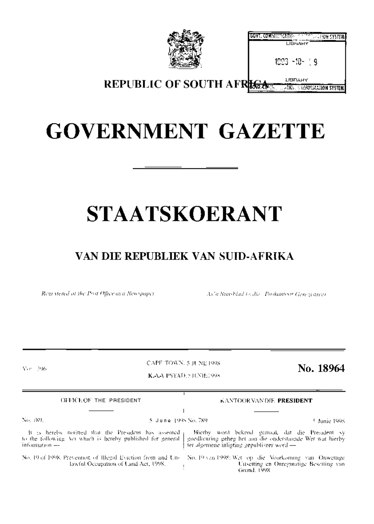 PIE Act - Prescribed legislation - GOVERNMENT GAZETTE STAATSKOERANT VAN ...
