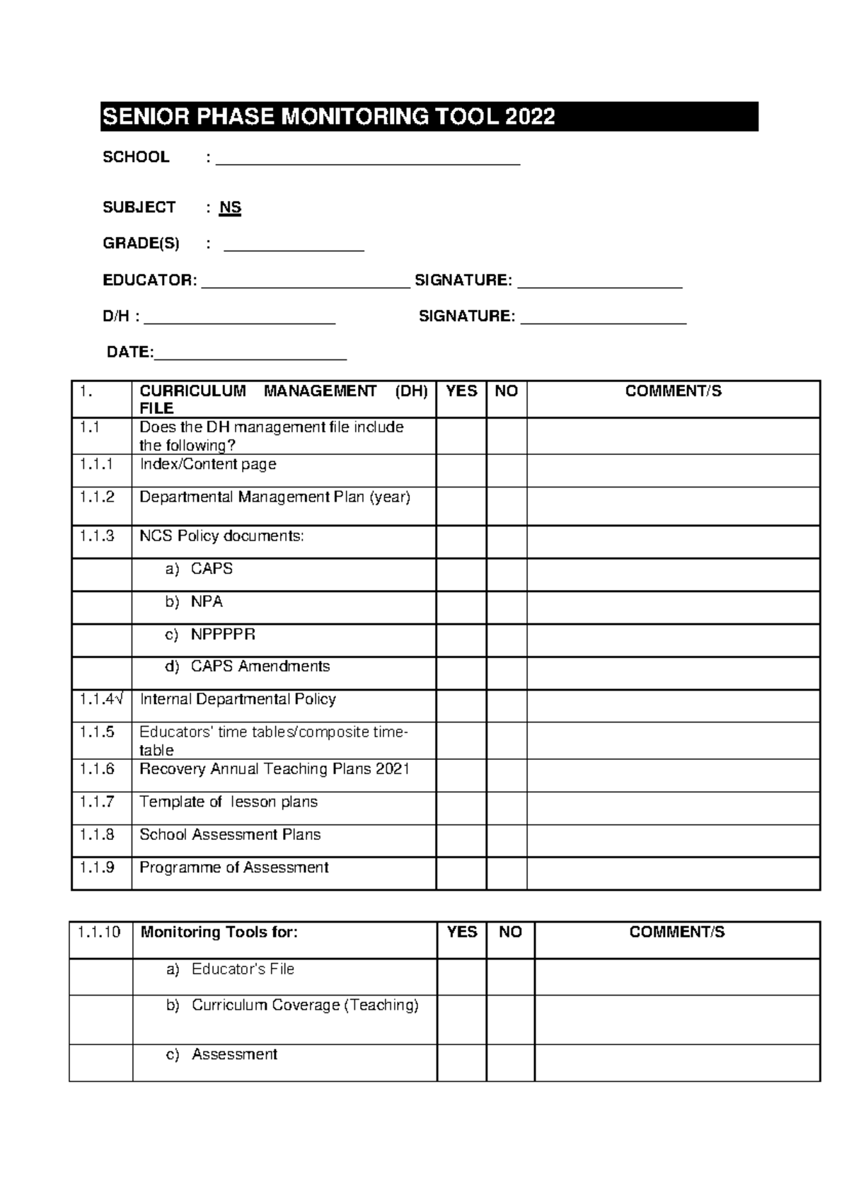 NS FILE Monitoring TOOL - SENIOR PHASE MONITORING TOOL 2022 SCHOOL ...