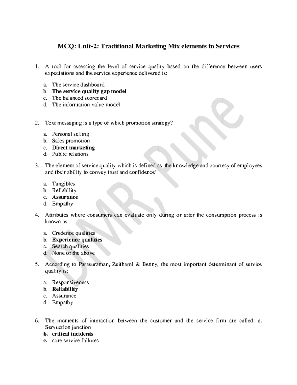 MCQ Services Marketing Unit 2 - MCQ: Unit-2: Traditional Marketing Mix ...