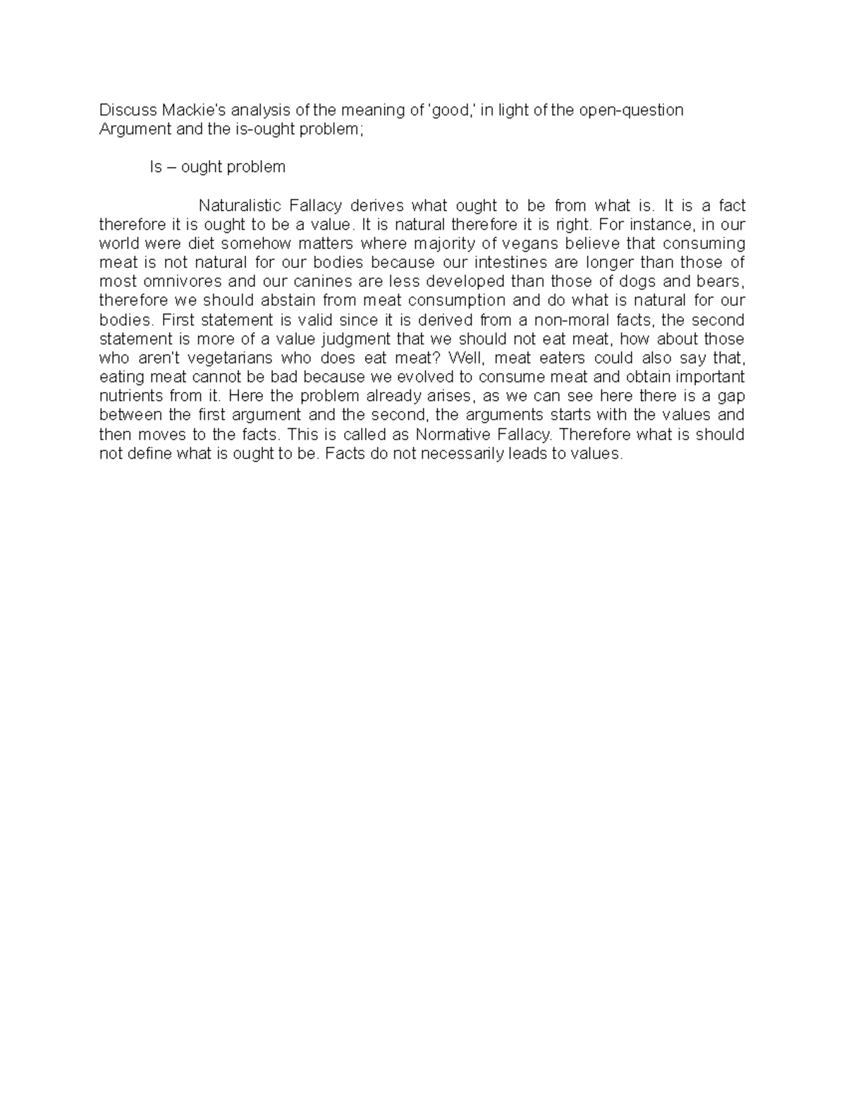 Ethics J>L> MACKIE - Discuss Mackie’s analysis of the meaning of ‘good ...