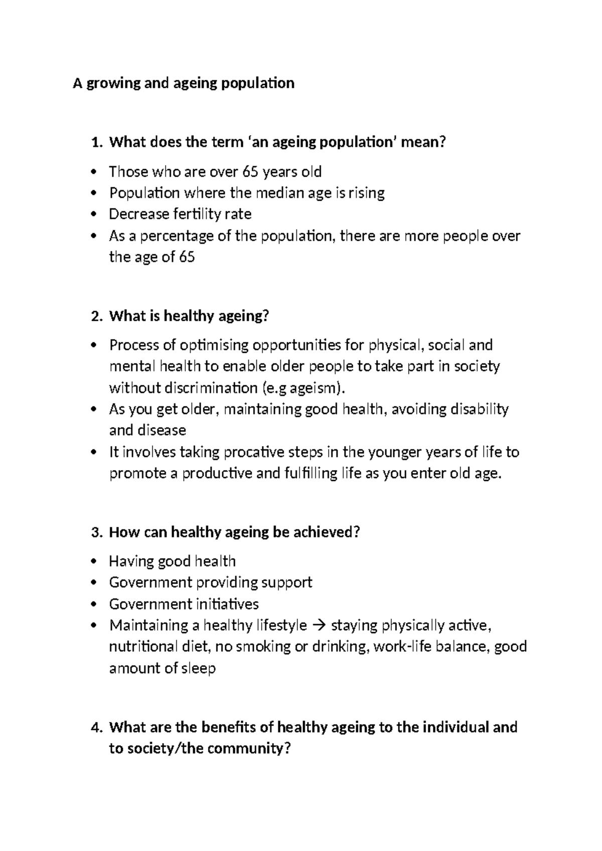 Ageing worksheet - A growing and ageing population 1. What does the ...