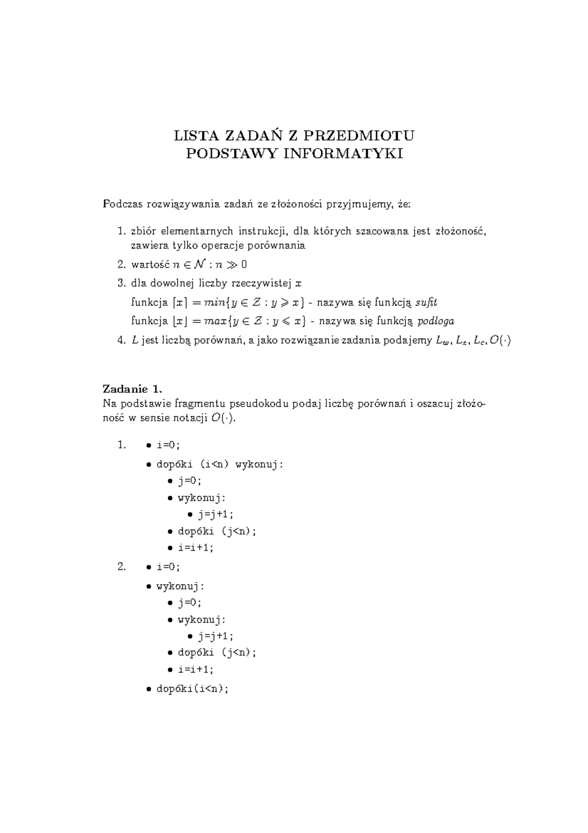 Zadanie 8 - Zadania z Podstaw Informatyki - LISTA ZADAŃ Z PRZEDMIOTU ...