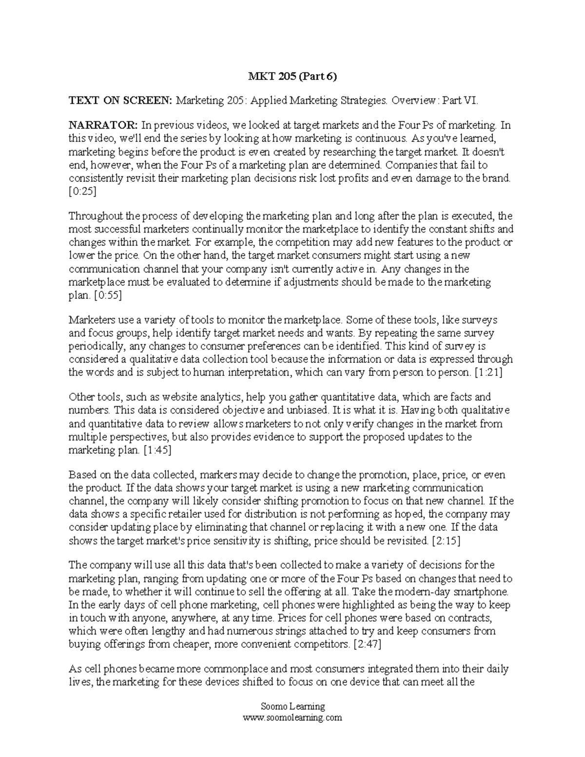 MKT 205 Part 6 Transcript - MKT 205 (Part 6) TEXT ON SCREEN: Marketing ...