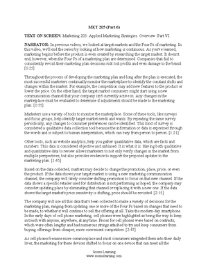 MKT 205 Part 4 Transcript - MKT 205 (Part 4) TEXT ON SCREEN: Marketing ...