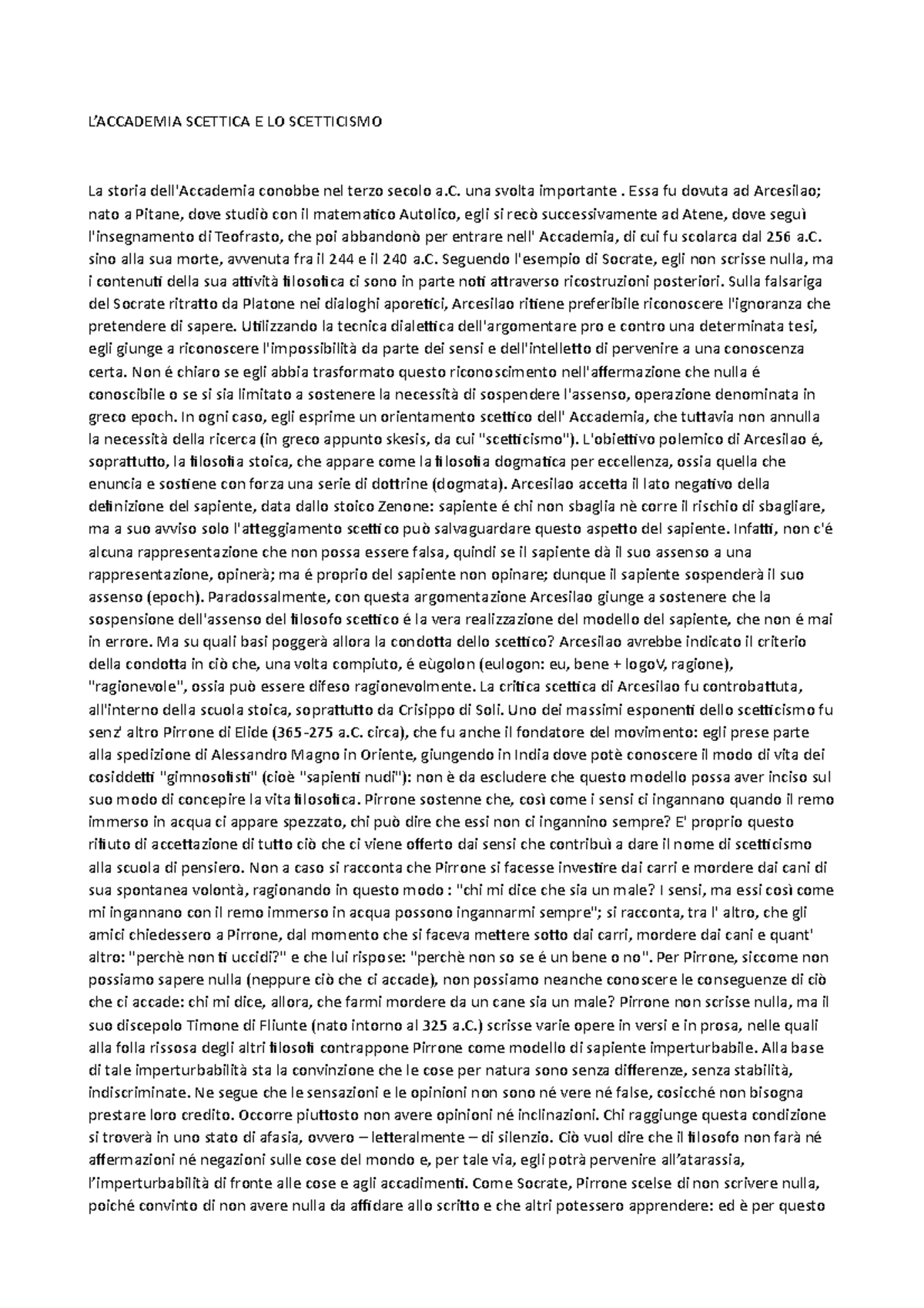 Appunti di Storia della Filosofia- Scetticismo - L’ACCADEMIA SCETTICA E ...