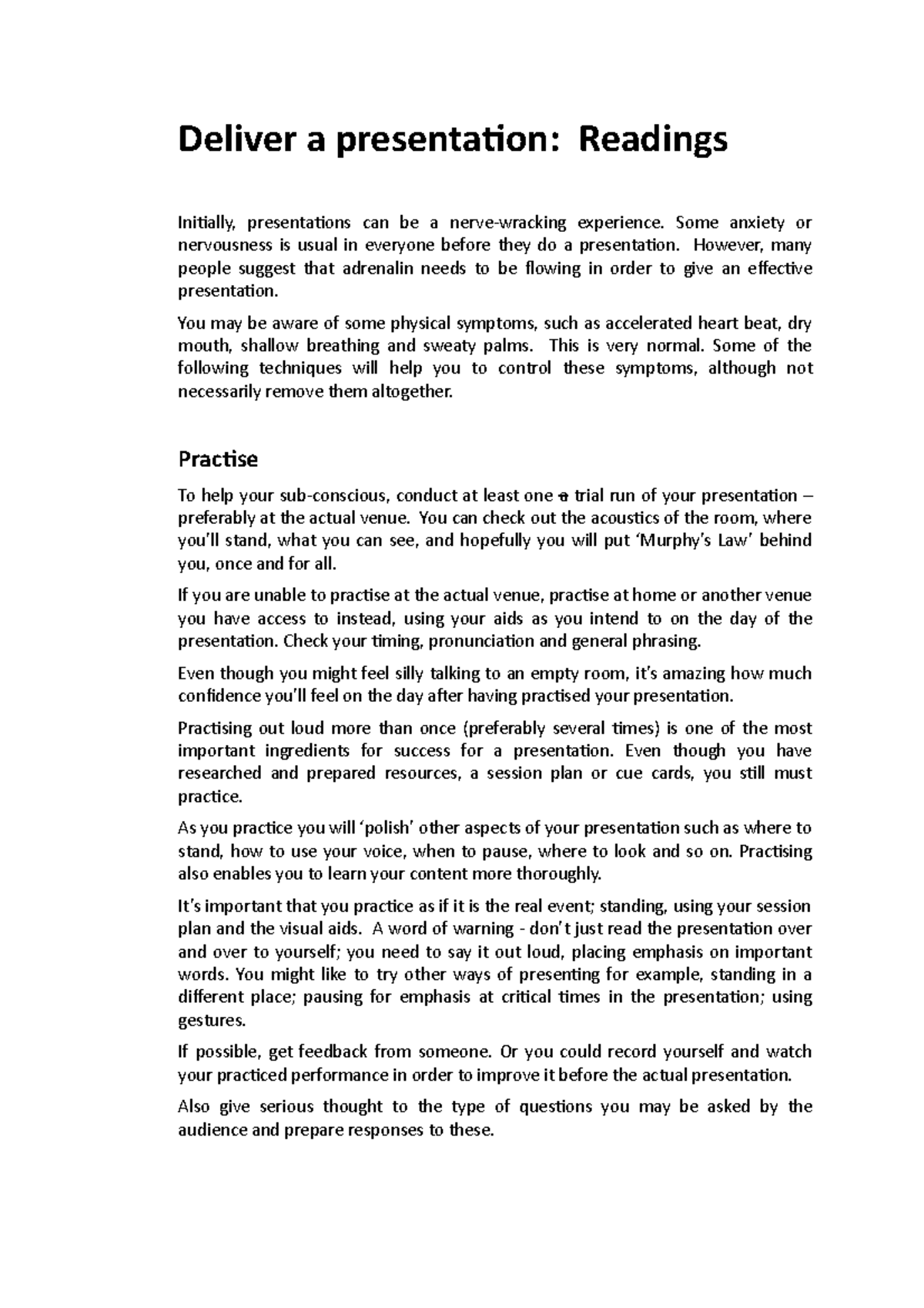 11180 reading material and guides - Deliver a presentation: Readings ...