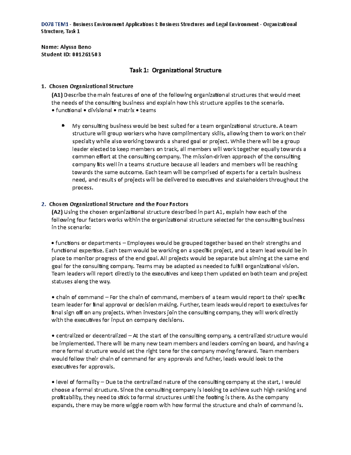 D078 - alyssa beno - task 1 - D078 TEM1 - Business Environment ...