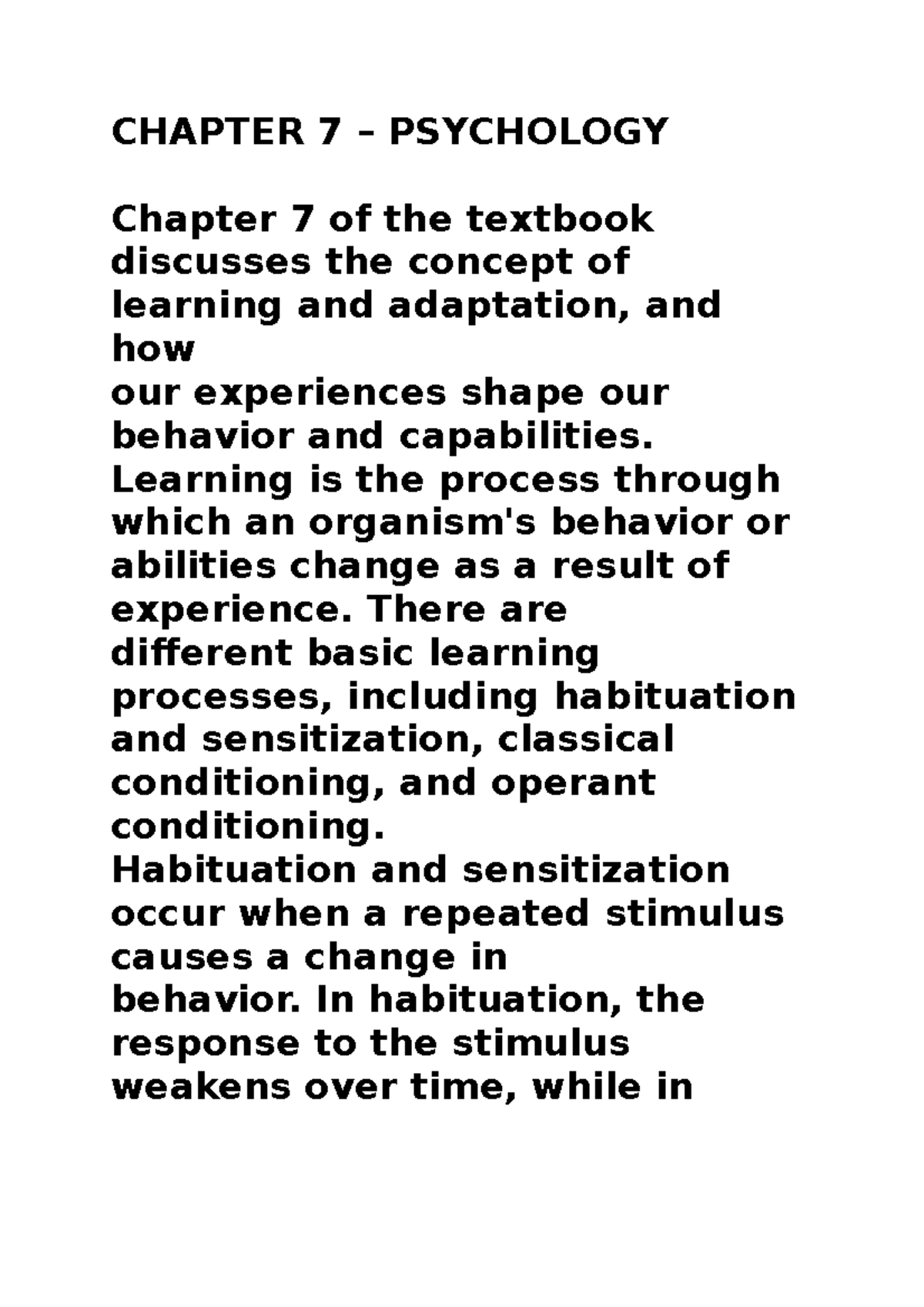 Chapter 8 1 - CHAPTER 7 – PSYCHOLOGY Chapter 7 of the textbook ...