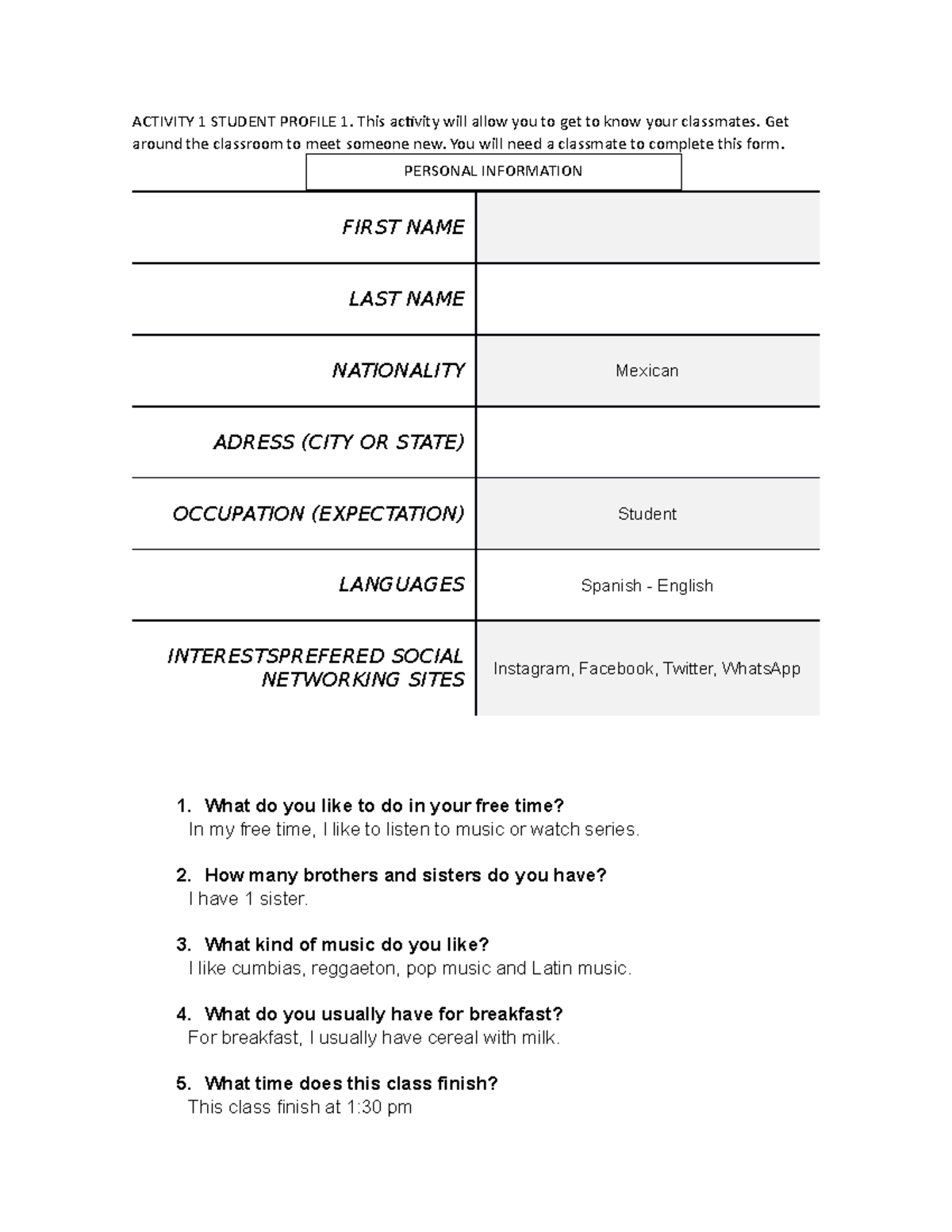 Activity 1 Student Profile 1 - ACTIVITY 1 STUDENT PROFILE 1. This ...