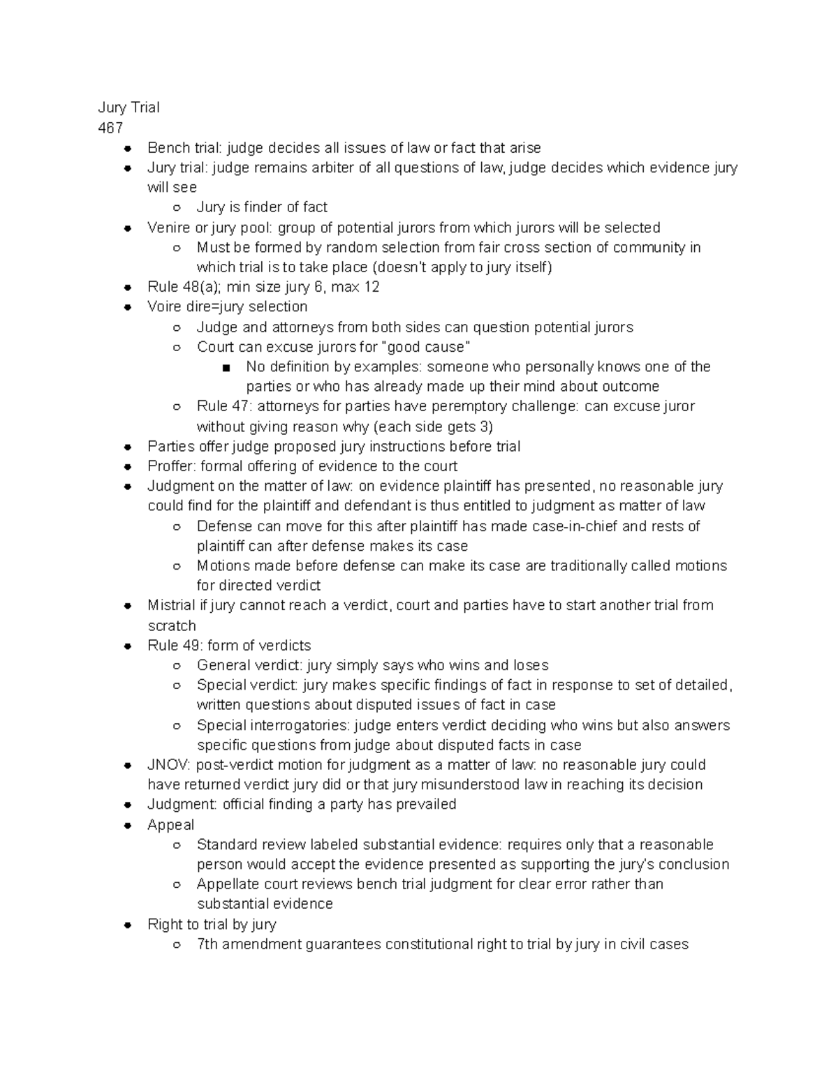 Civ pro 10 26 reading notes - Jury Trial 467 Bench trial: judge decides ...