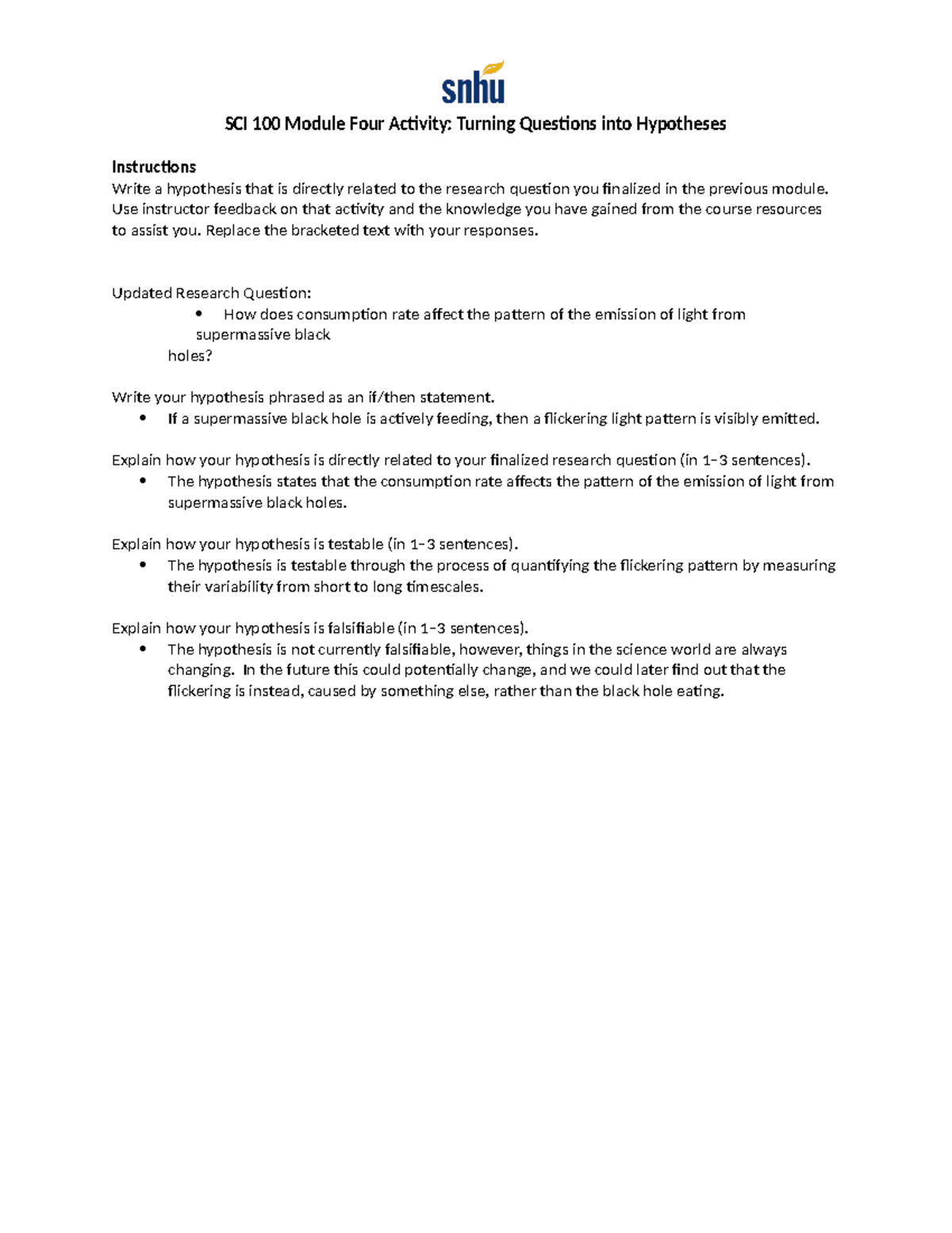 SCI 100 Module Four Activity - Use instructor feedback on that activity ...