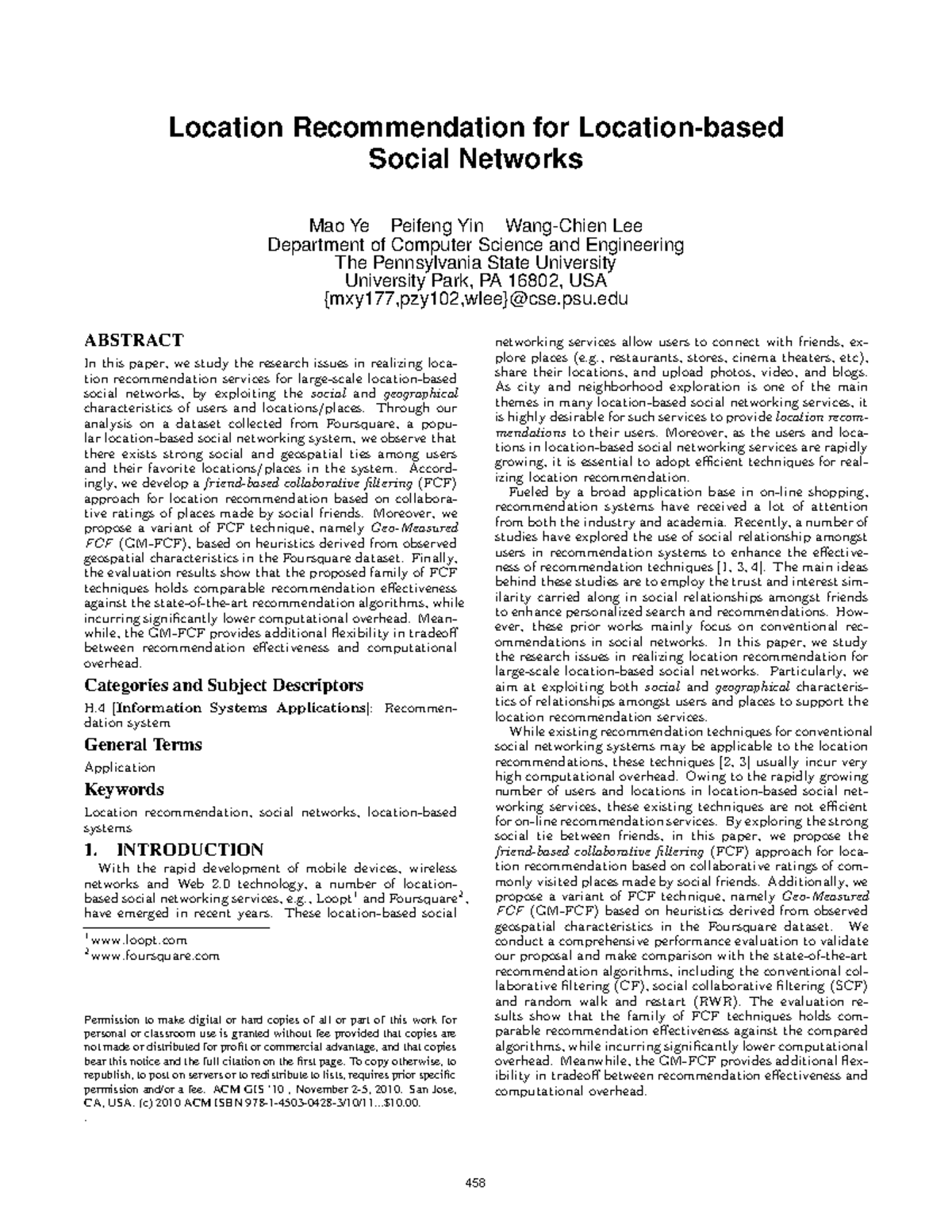 Location Recommendation for Location based - Location Recommendation ...