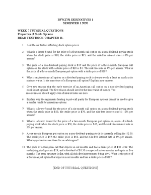 BFW2751 Sem 1 2022 tutorial Week 12 solution - BFW2751 DERIVATIVES 1 SEMESTER 1, 2022 TUTORIAL ...