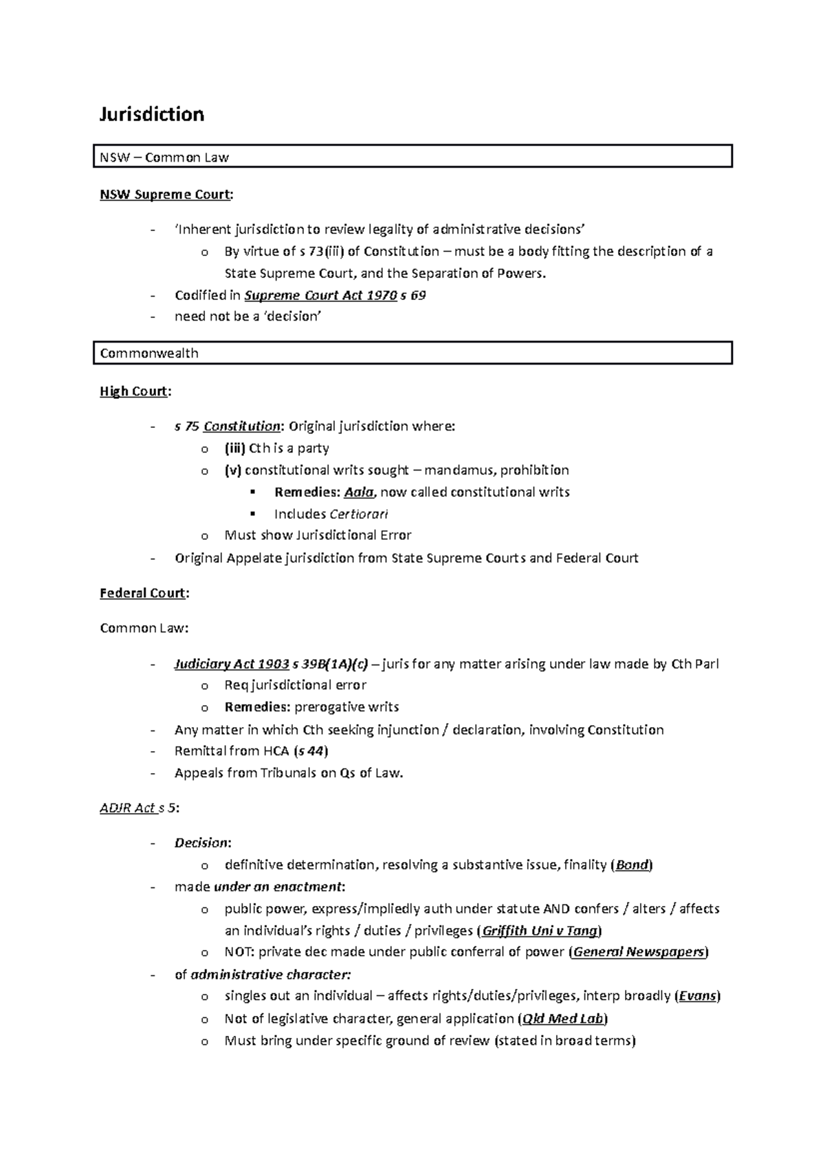 Admin notes - case summaries - 200013 - UWS - Studocu