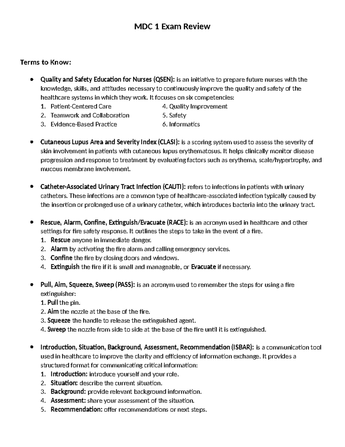 MDC 1 Exam Review - MDC 1 Exam Review Terms to Know: Quality and Safety Education for Nurses ...