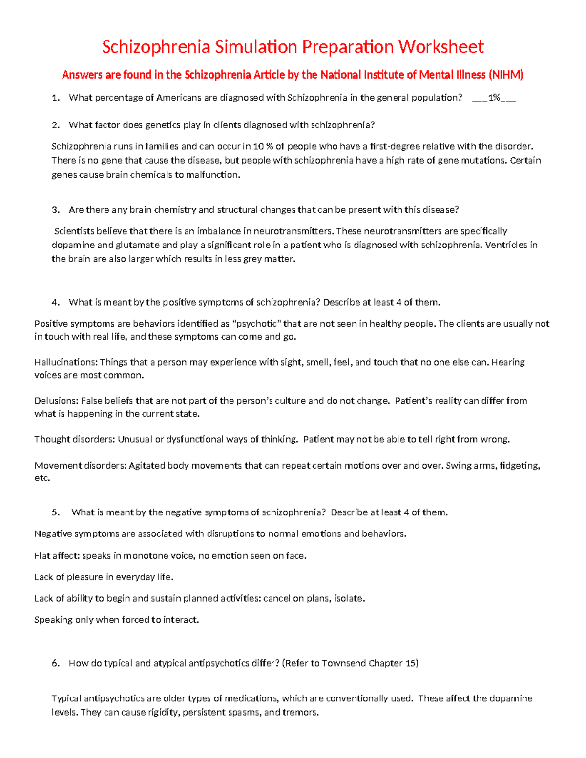 Schizophrenia Sim Prep Work - Schizophrenia Simulation Preparation ...