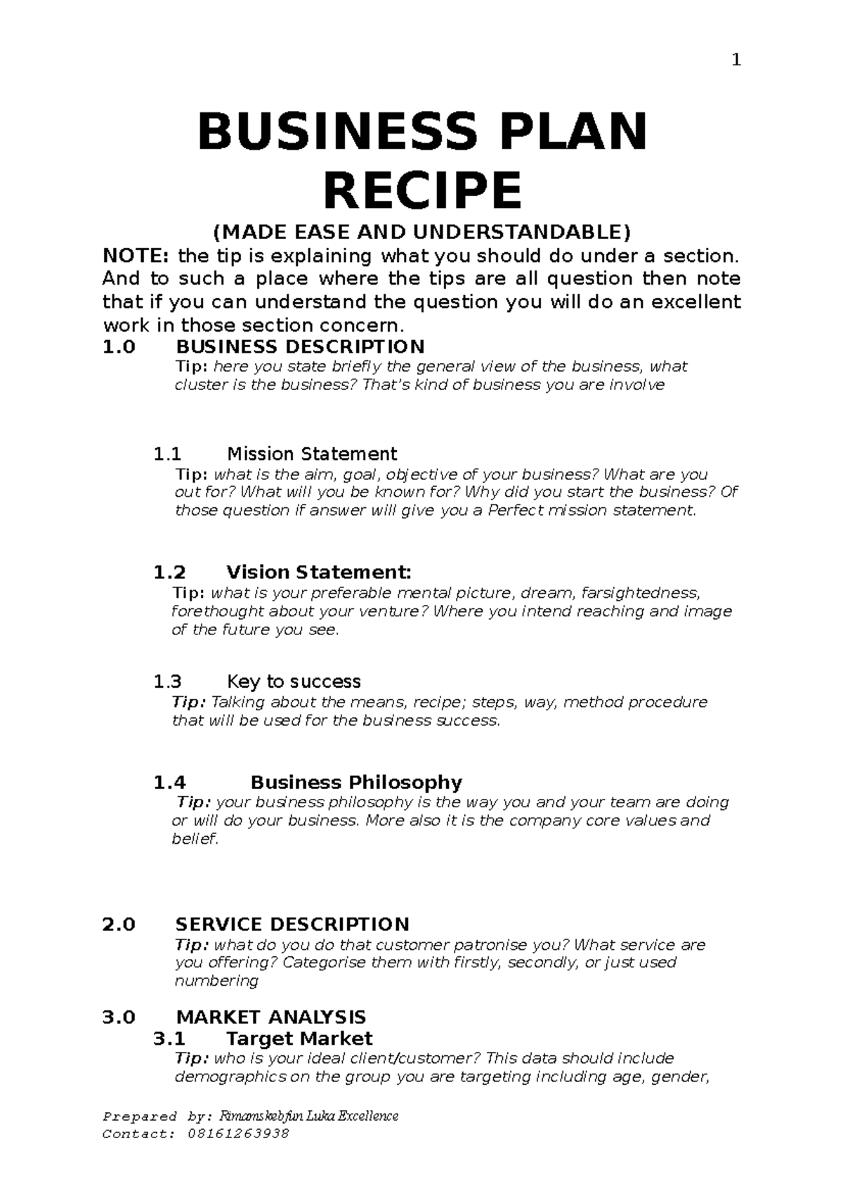 Business PLAN Guide By Spiffy - BUSINESS PLAN RECIPE (MADE EASE AND ...