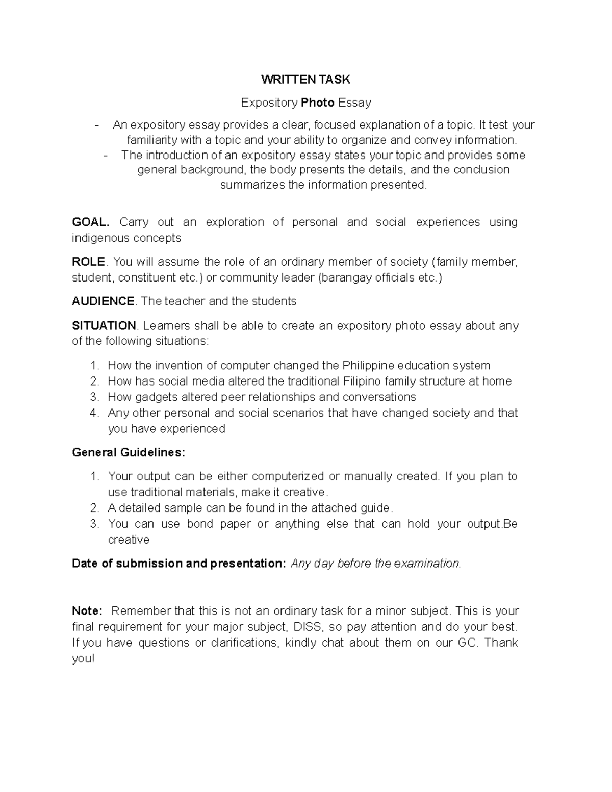 Final Requirement IN DISS - WRITTEN TASK Expository Photo Essay An ...