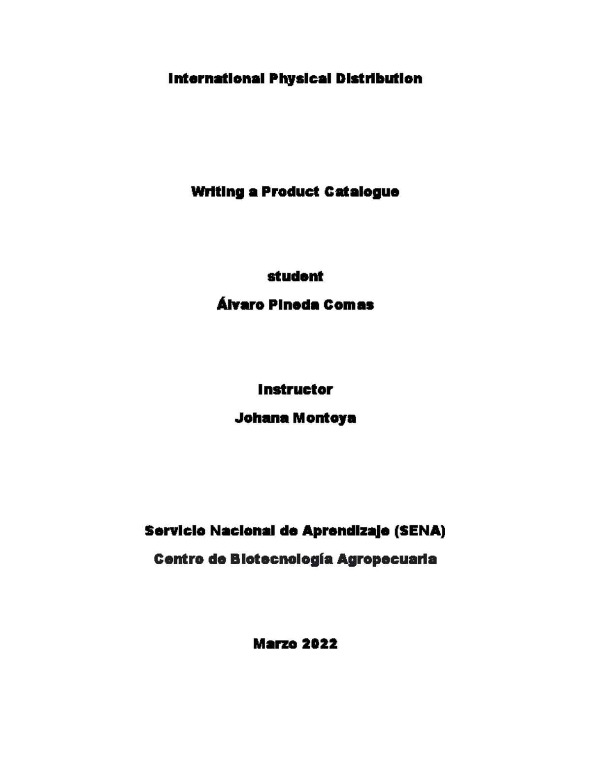 Writing a Product Catalogue - International Physical Distribution ...