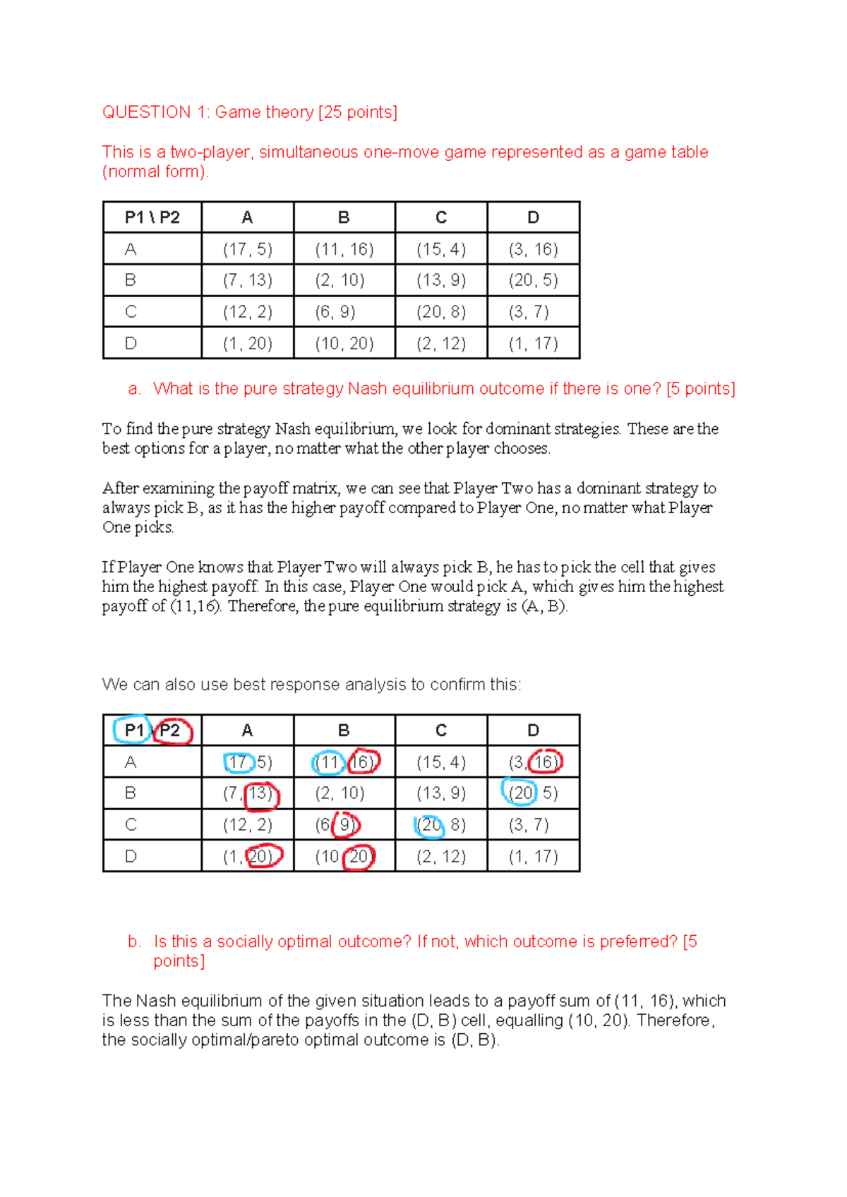 ECON10004 Assgnment 2 - QUESTION 1: Game theory [25 points] This is a two-player, simultaneous ...
