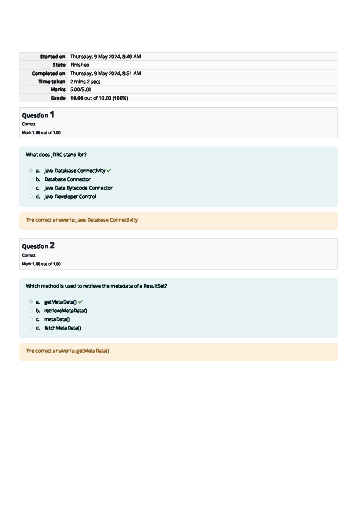 Self-Quiz Unit 5 - Self-Quiz Unit 5 - Started on Thursday, 9 May 2024, 8:49 AM State Finished ...