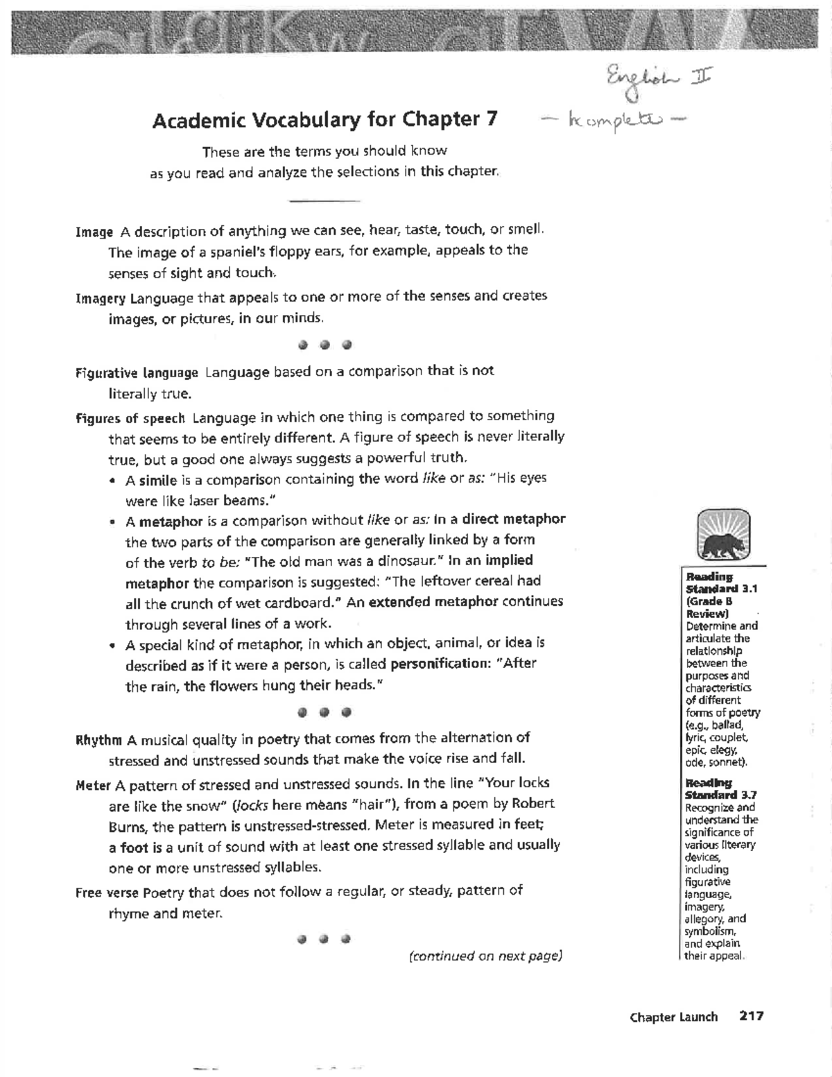 Iternal Ryhme chapter 7 vocabulary for students in high school and ...