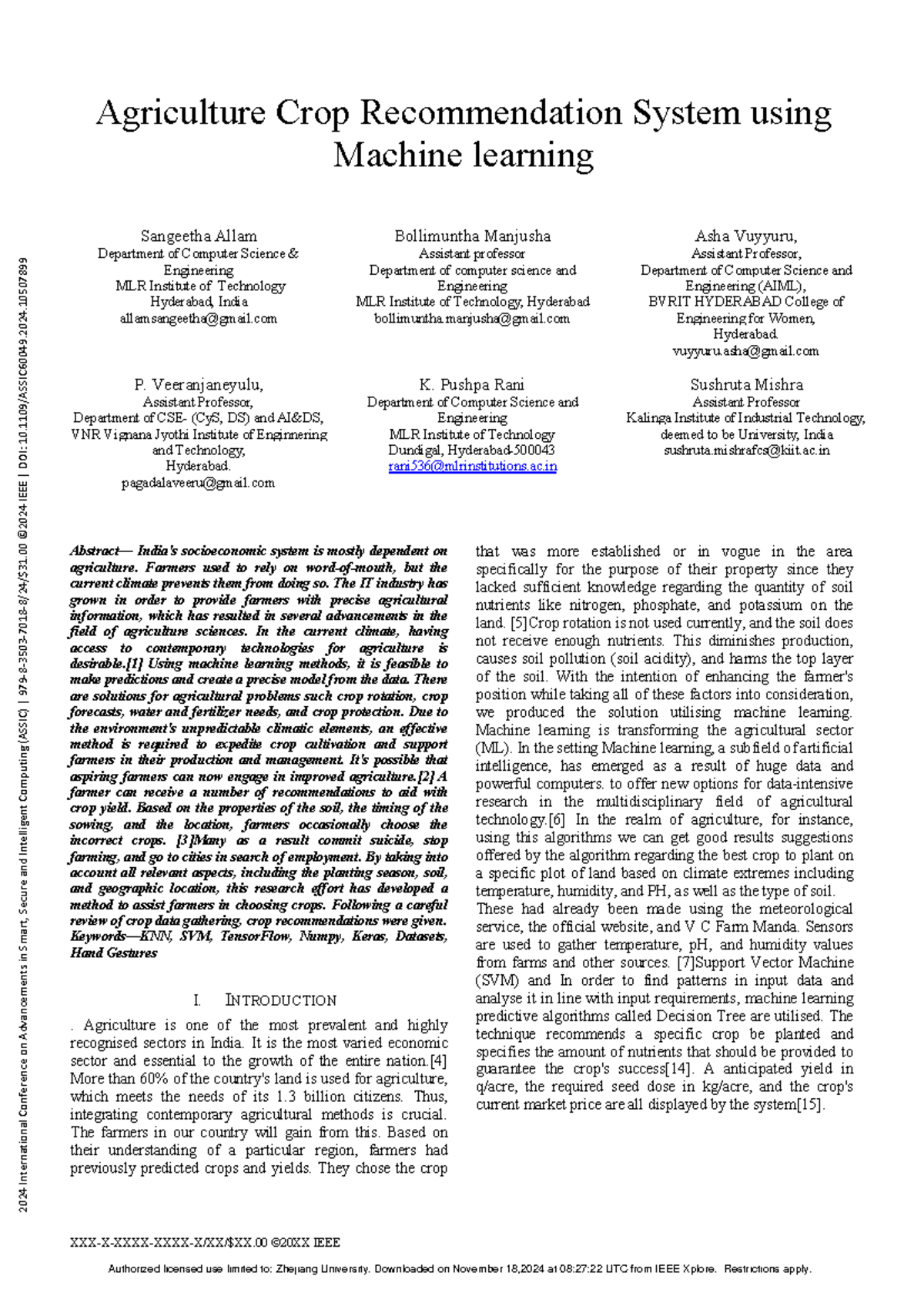 Agriculture Crop Recommendation System Using Machine learning - XXX-X ...