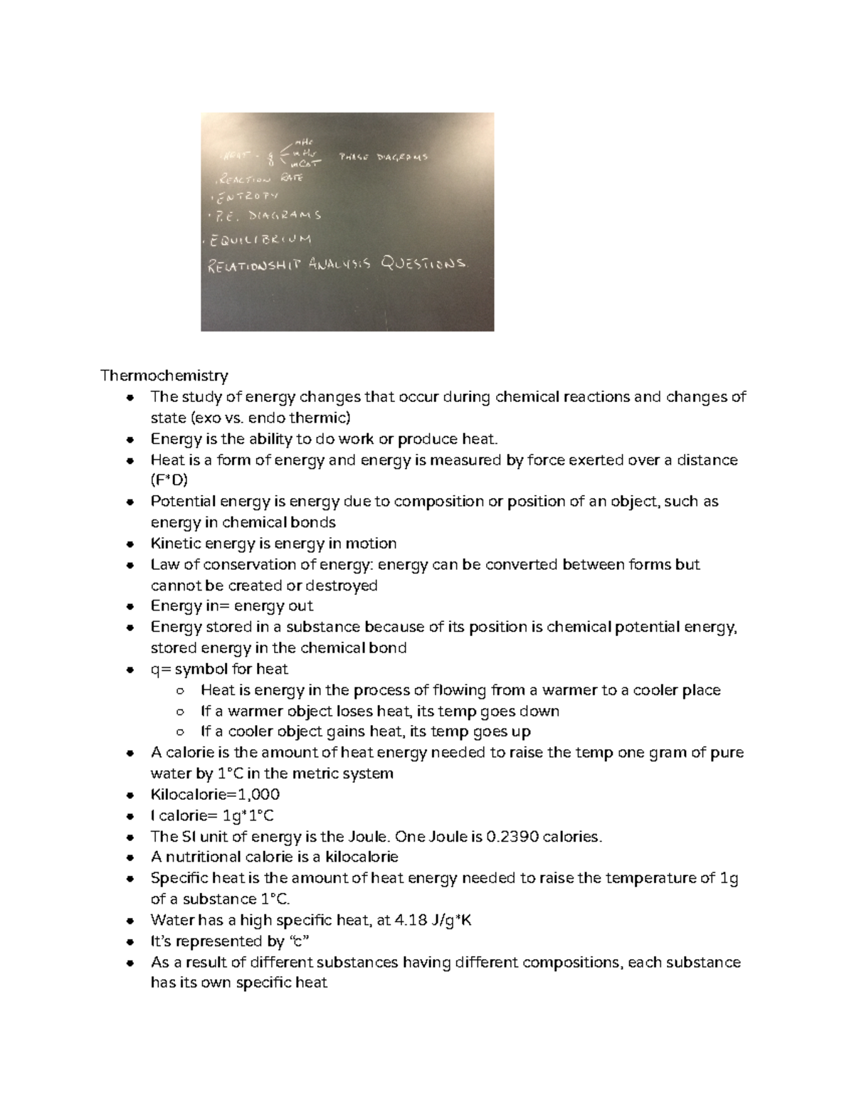 Bio study guide - Thermochemistry The study of energy changes that ...