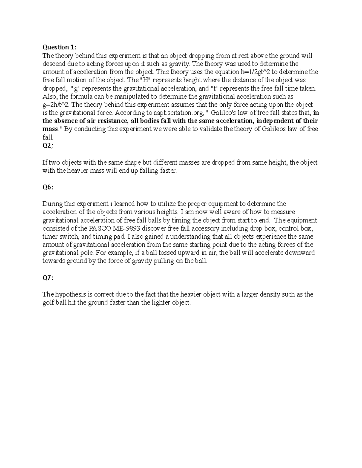 Lab Report 2 Lab Reporrt 2 Question 1 The Theory Behind This Experiment Is That An Object