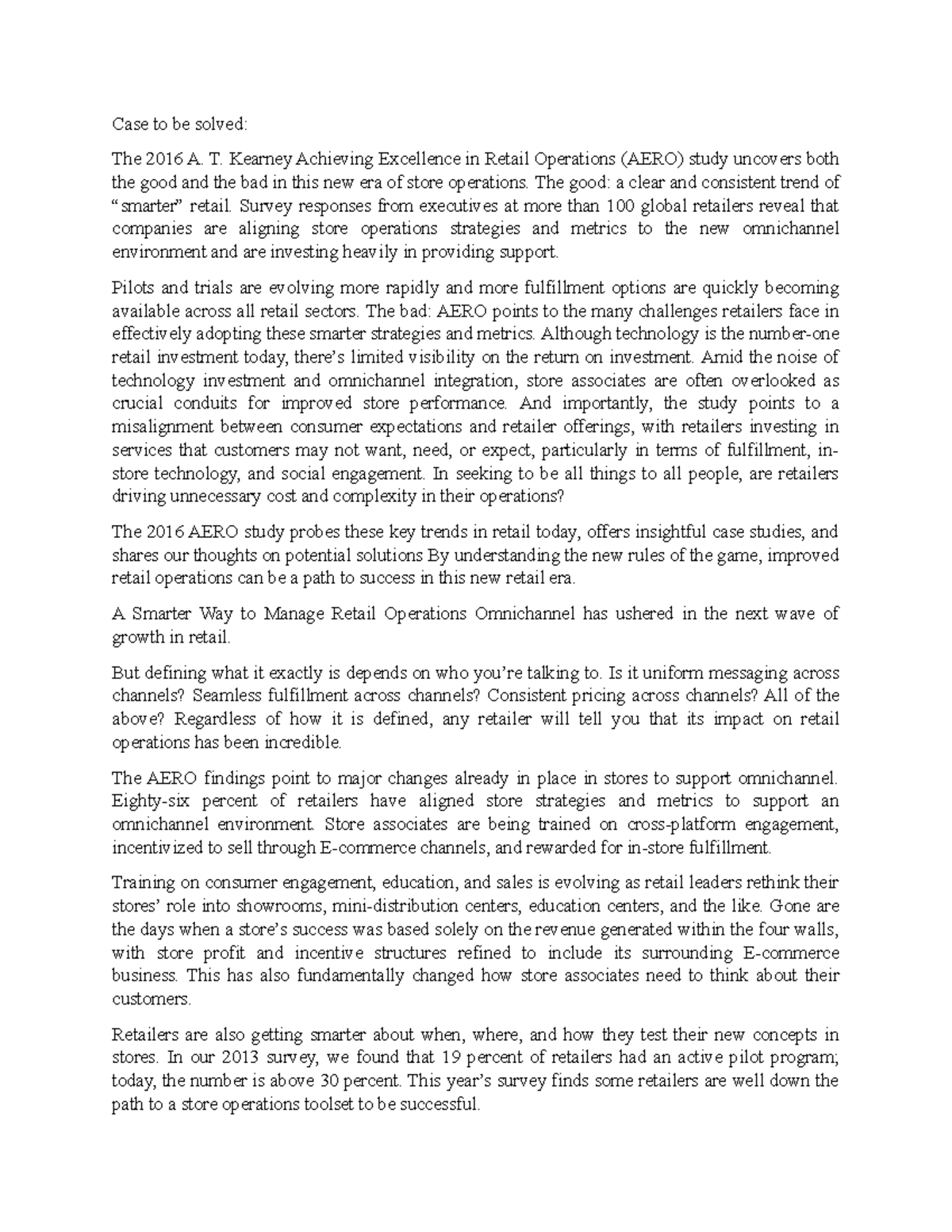 Case to be solved - Case to be solved: The 2016 A. T. Kearney Achieving ...