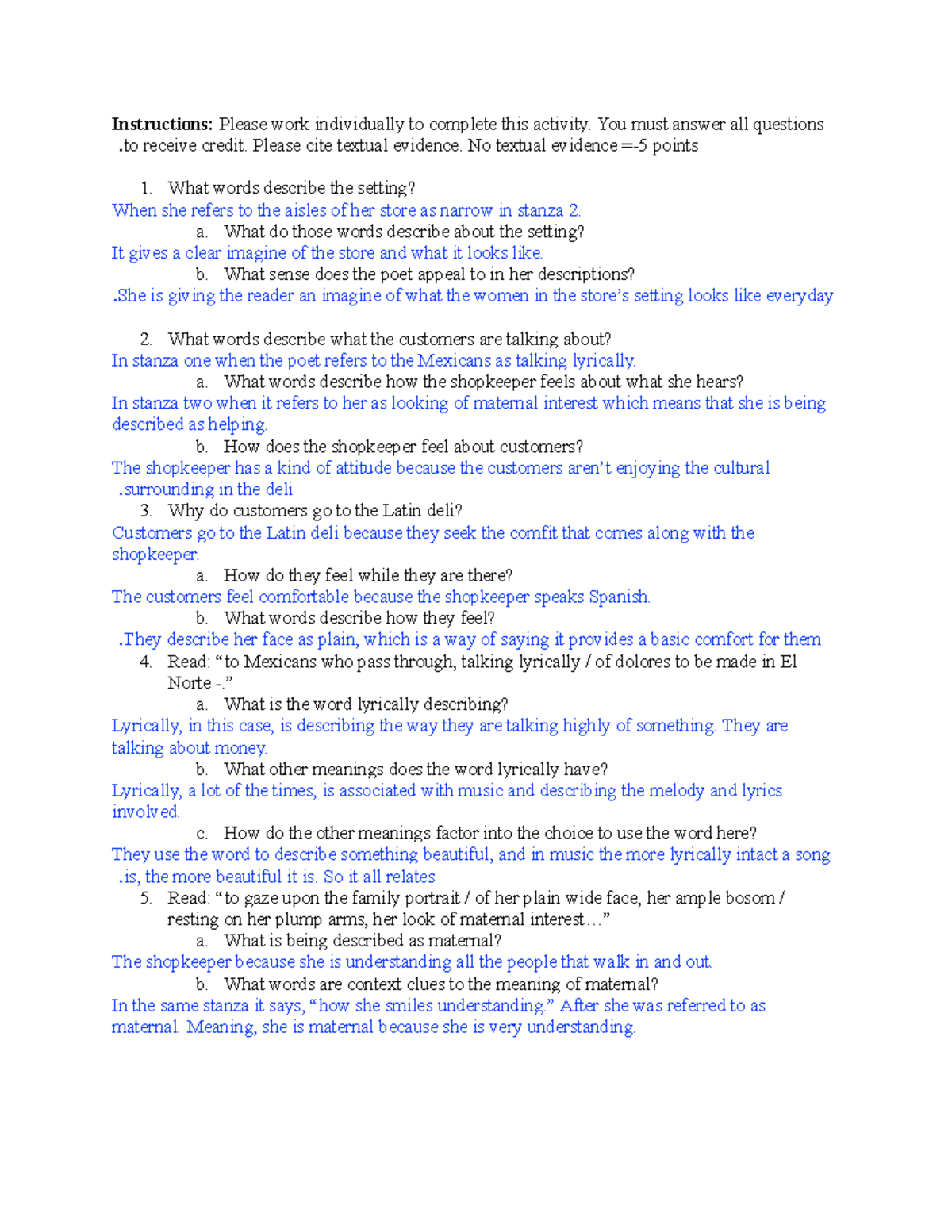 Latin Deli - Scaffold Activity - Instructions: Please work individually ...